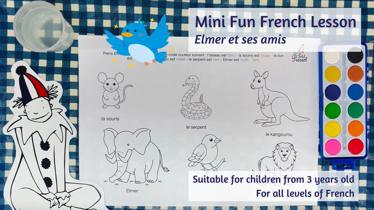 🇫🇷 Fun French Lesson 🎨 Elmer et ses amis 🐭🐦🐍🦁 - YouTube