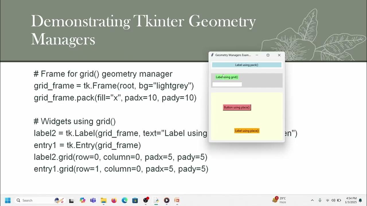 EX 7 Python program to Controlling Layout with Geometry Managers - YouTube