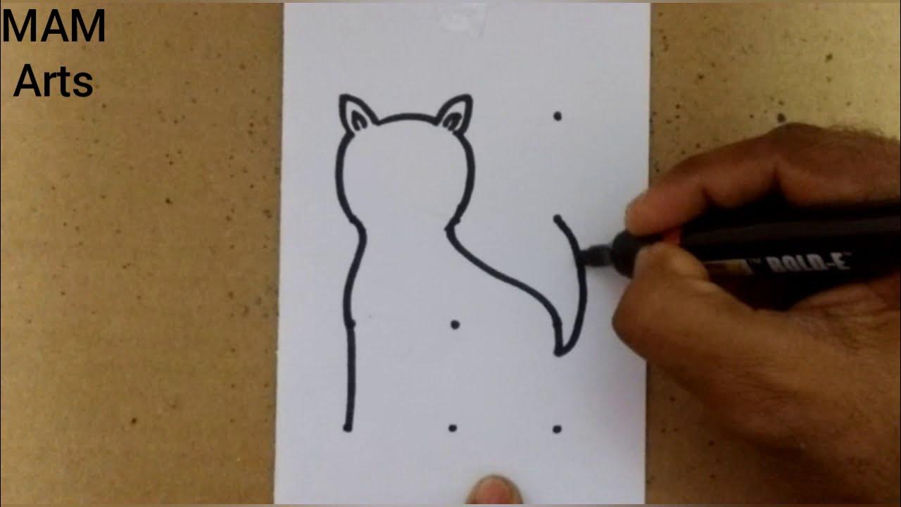 Very easy cat drawing from 4×3 dots// How to draw a cat step by step ...