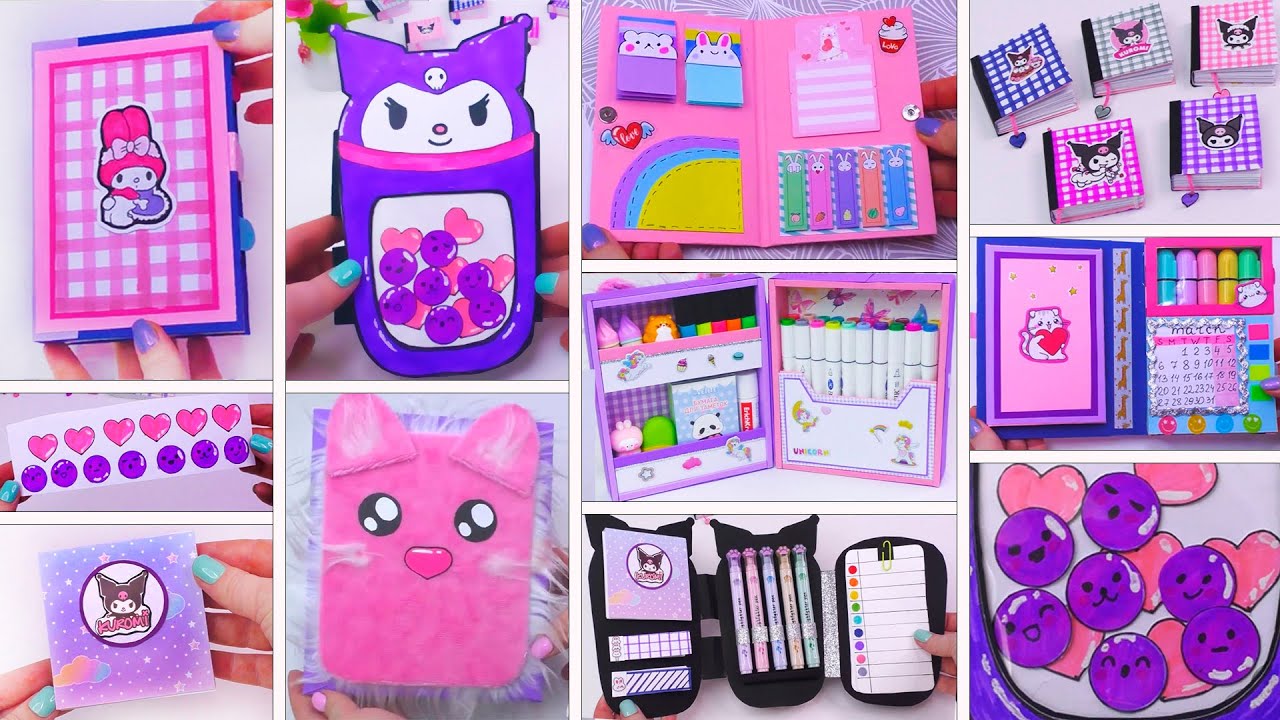 DIY Cute stationery ideas // How to make a small Kuromi notebook ...