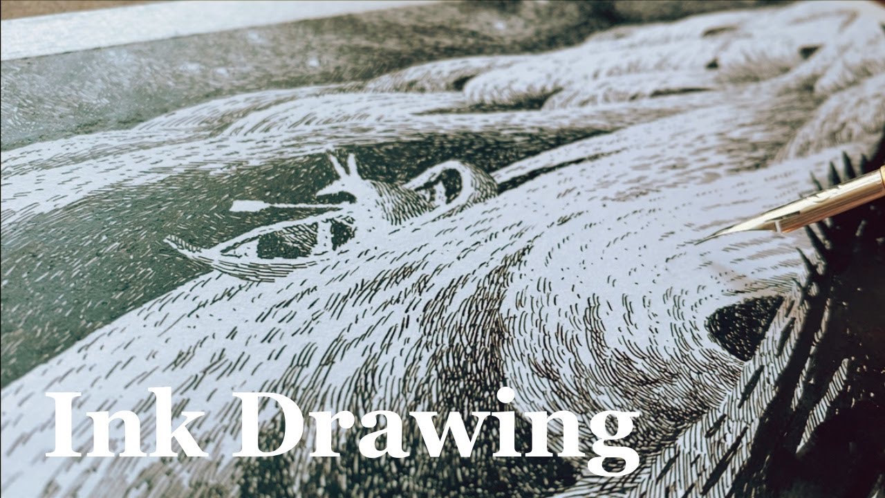 "Waves" Dip Pen Ink Drawing Process - YouTube