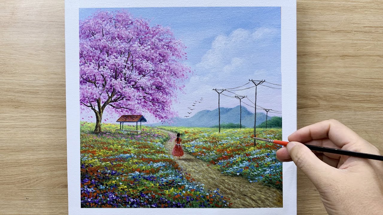 Daily Art #015 / Acrylic / Spring Paintings in Acrylic - YouTube