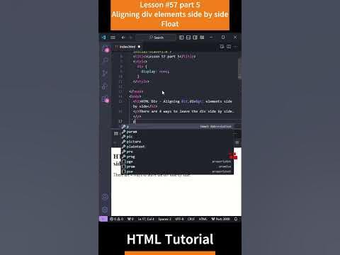 HTML Tutorial - Lesson 57: Aligning div elements side by side - Float - Part 5 #shorts #html # ...