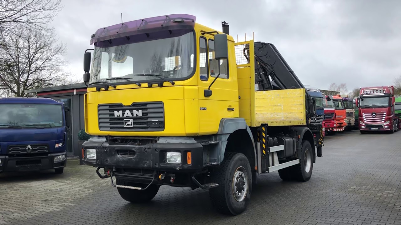 MAN F2000 19.414 4X4 HIAB 330 Montagekran - YouTube