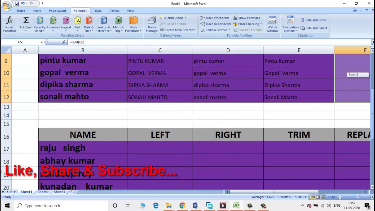 How To Use The Upper Lower Left Right Trim Replace Proper Len Formula In Ms Excel 2007 Youtube