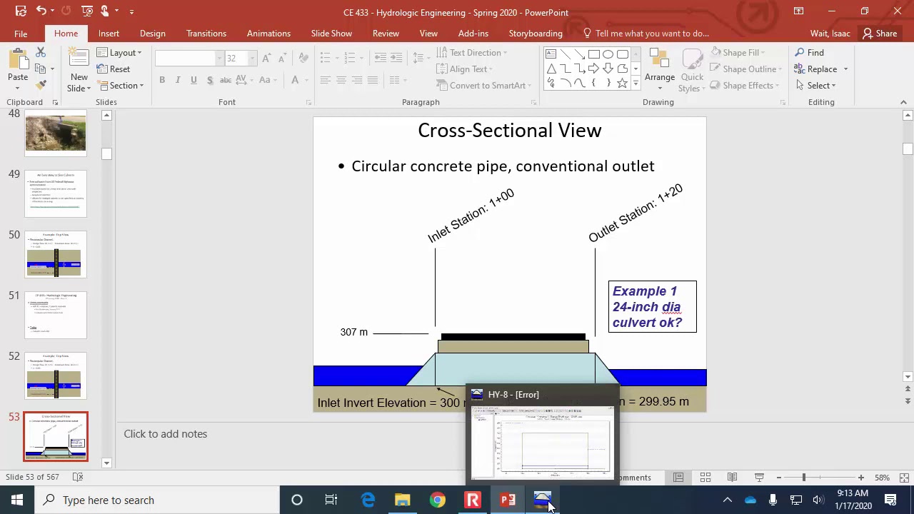 CE 433 - Class 3 (17 Jan 2020) HY8 and Culvert Analysis - YouTube