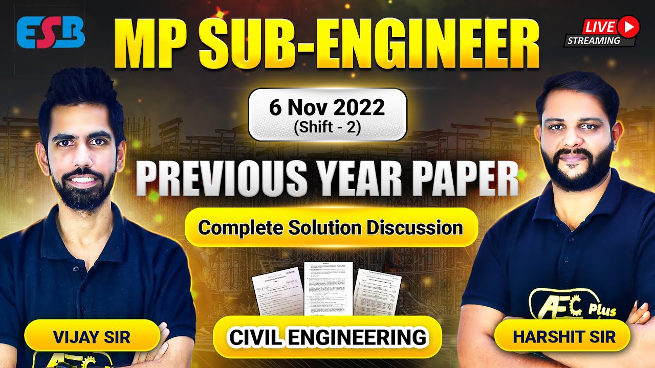 MP Vyapam Sub-Engineer PYQ's Paper Solution | 6 Nov 2022 (Shift 2) - #1 ...