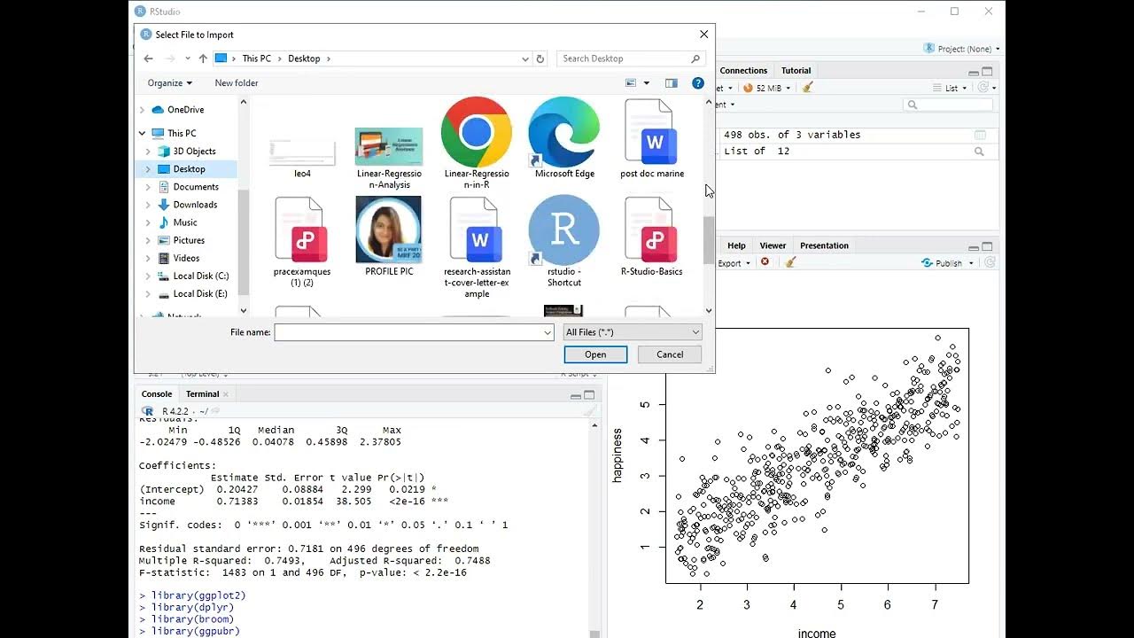 simple linear regression analysis with assumptions diagnostics via ...