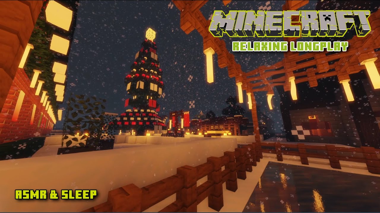 Minecraft Christmas Ambience - Relaxing music with Snow Fall and Fire ...