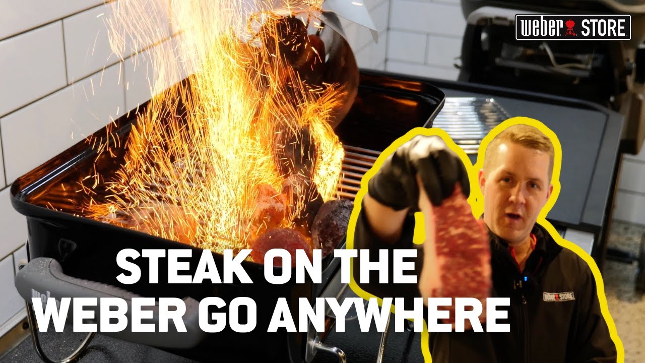 Charcoal BBQ Steak on the new split grill Weber Go Anywhere - YouTube