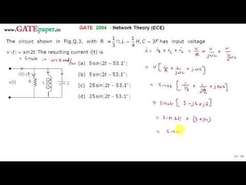 GATE 2004 ECE Resulting current i(t) in series RLC circuit if input voltage is sin2t - YouTube
