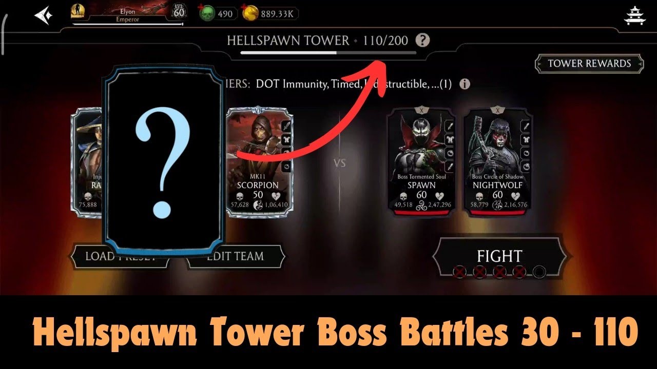 Hellspawn Tower Boss 30 - 110 Battles Rewards | MK Mobile - YouTube