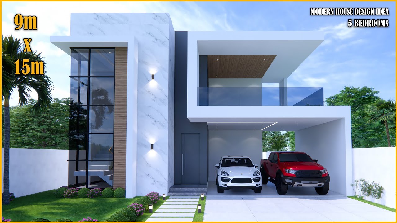 House Design | Modern House 2Storey | 9m x 15m | 5 Bedrooms - YouTube