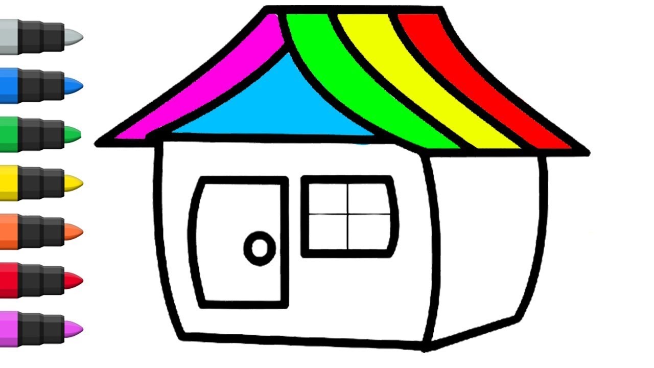 How to draw a Rainbow House for Children 1 - YouTube