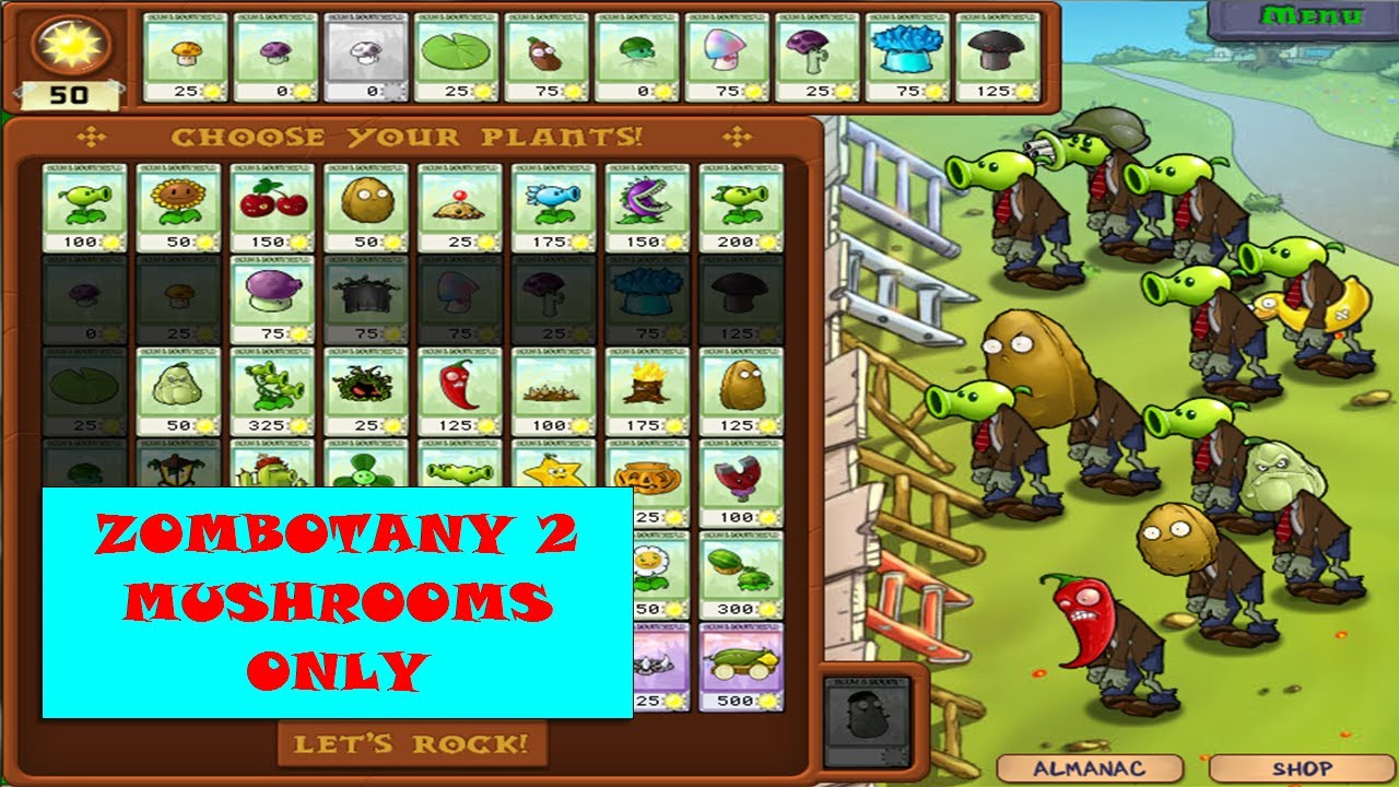 Zombotany 2 with Mushrooms Only - Plants Vs Zombies Challenge - YouTube