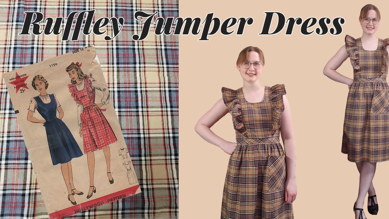 Sewing a Plaid Jumper Dress with Ruffles Using Vintage Sewing Pattern ...