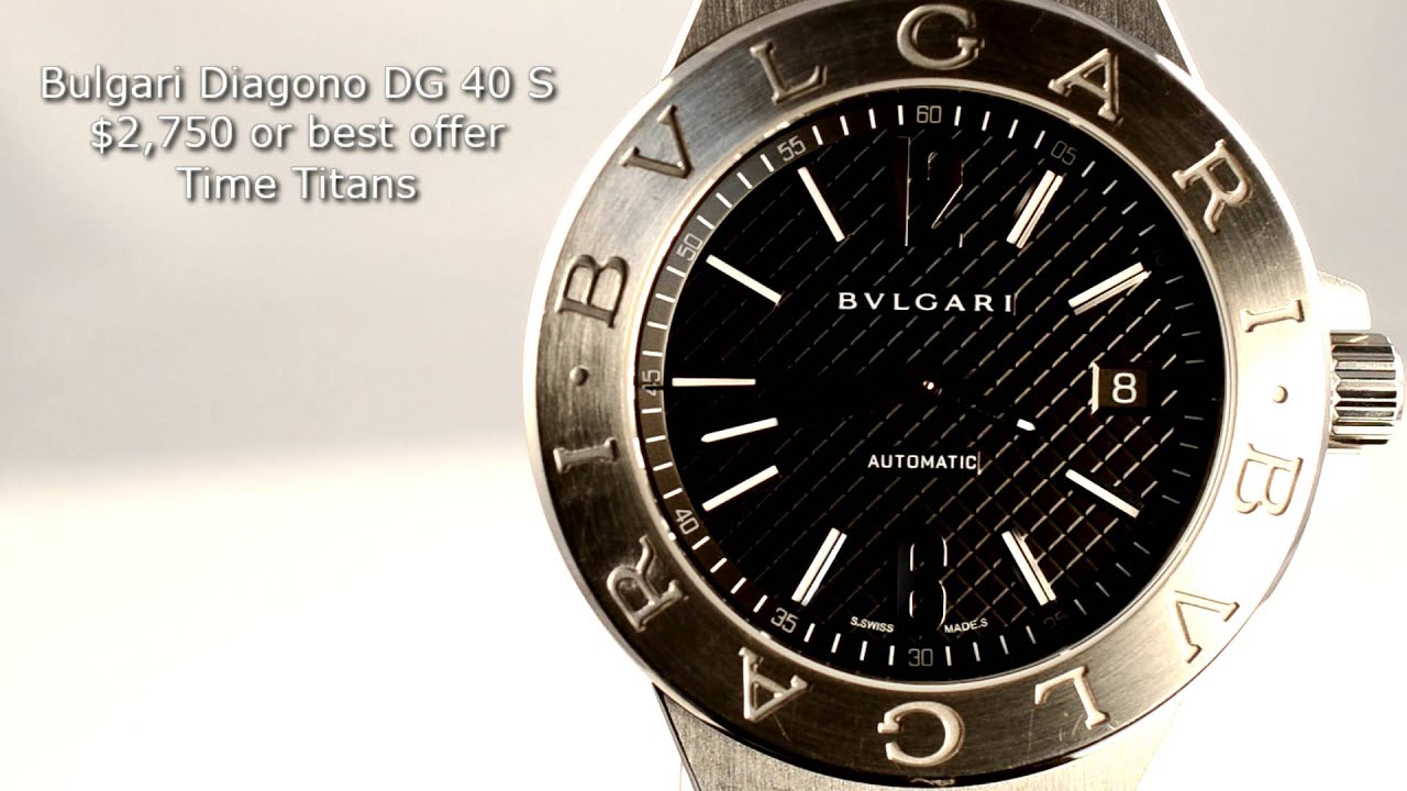 Bulgari Diagono DG 40 S Retail $6,650 Black Pattern Stainless Steel ...