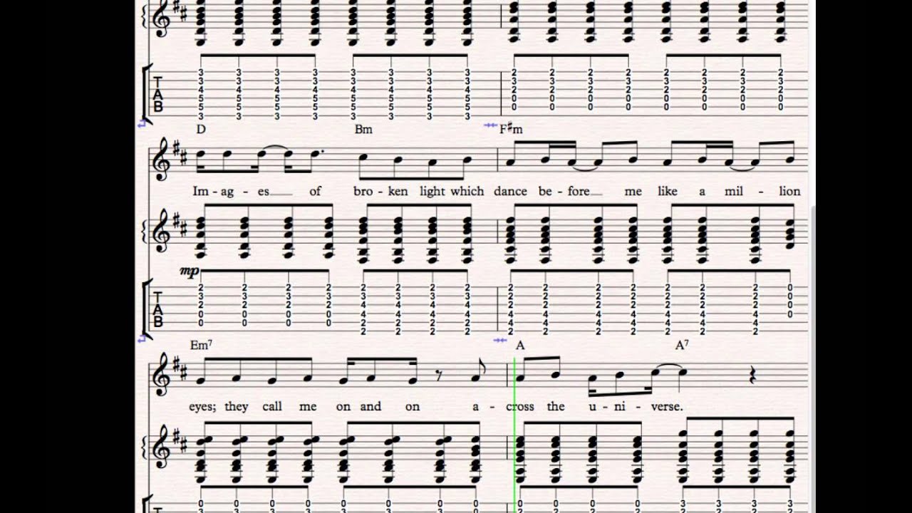 The Beatles Across The Universe Guitar Tabs Youtube