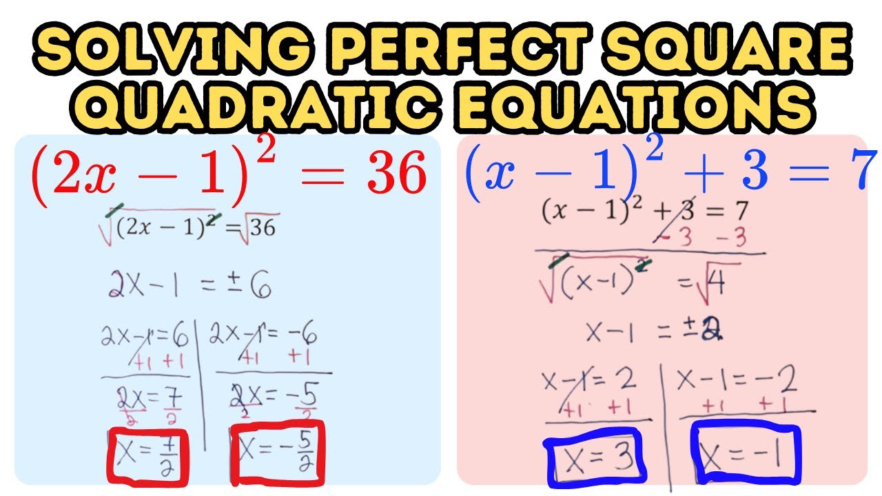 Solving A Perfect Square Quadratic YouTube Solving A Perfect Square Quadratic YouTube