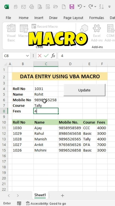 Data entry using VBA Macro #shorts #ytshorts #excel #excelshorts - YouTube