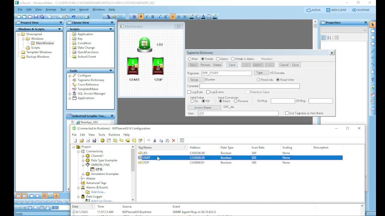 Koneksi AVEVA Intouch dengan CX-Simulator menggunakan SuiteLink - YouTube