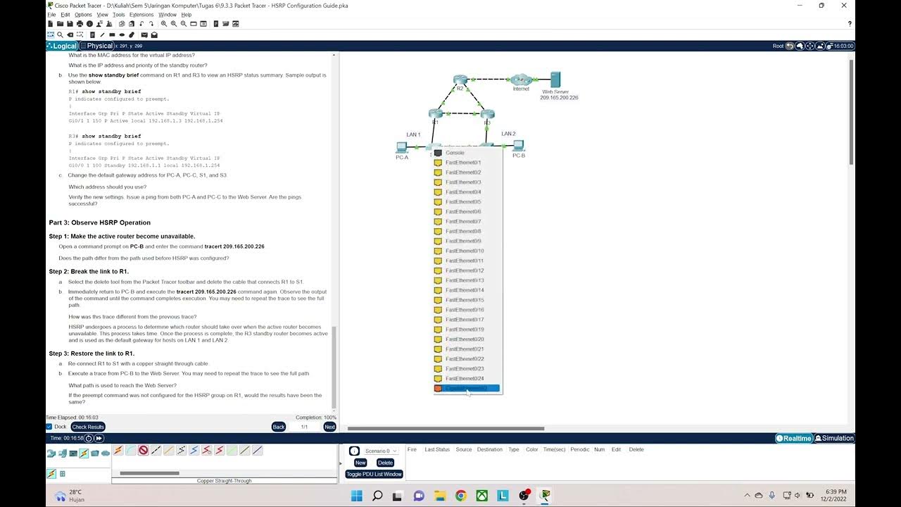 9 3 3 Packet Tracer Hsrp Configuration Guide Tugas 6 Jaringan