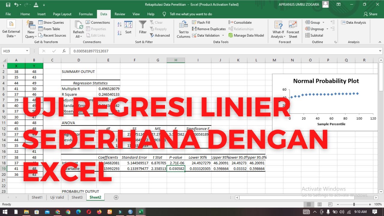 Uji Regresi Linier Sederhana dengan Excel || Master Penelitian - YouTube