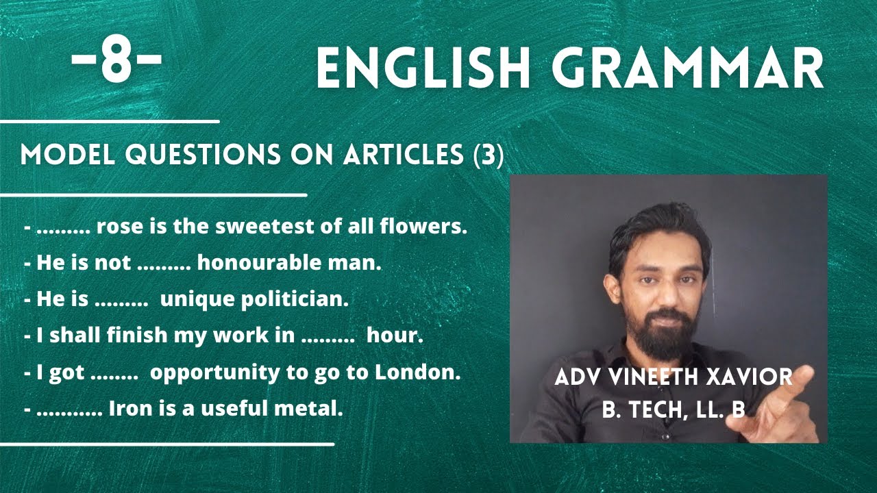 English Grammar - 8 (Articles : Model Questions 21 to 30) - YouTube