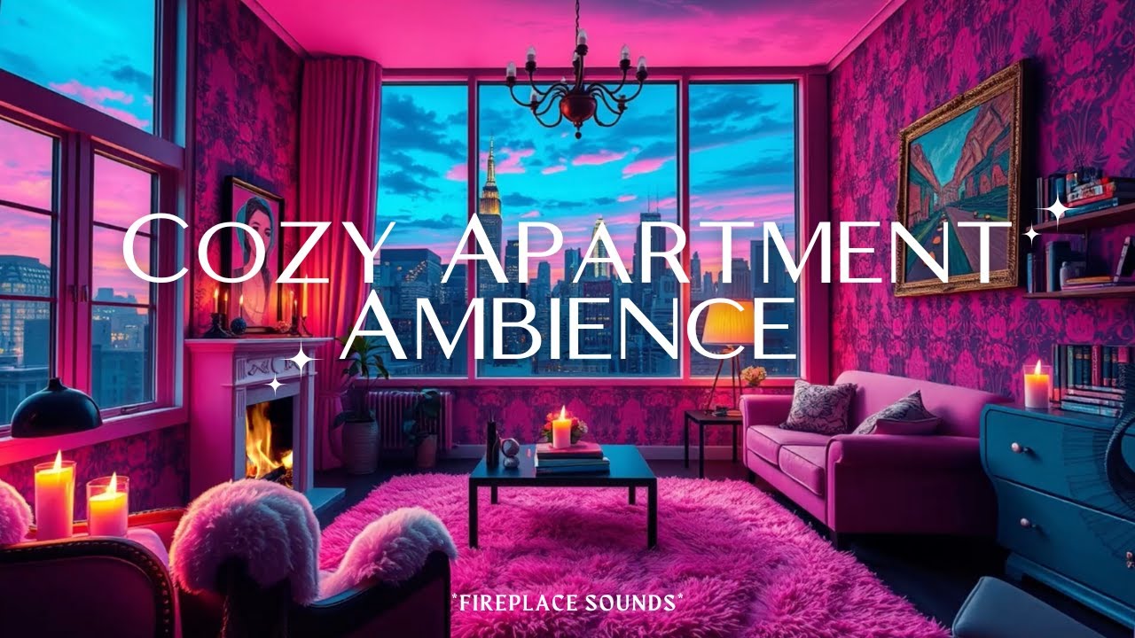 Pink Cozy Ambience NYC Living Room 🩷 | Cozy New York Apartment Ambience ...