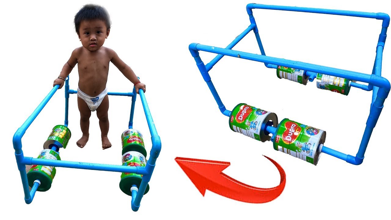 Kid DIY roller skate walker with PVC and Mike powder - YouTube