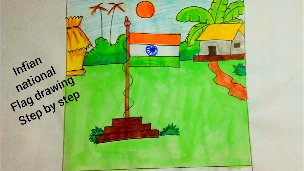 Indian national flag drawing🇮🇳//step by step //easy drawing - YouTube