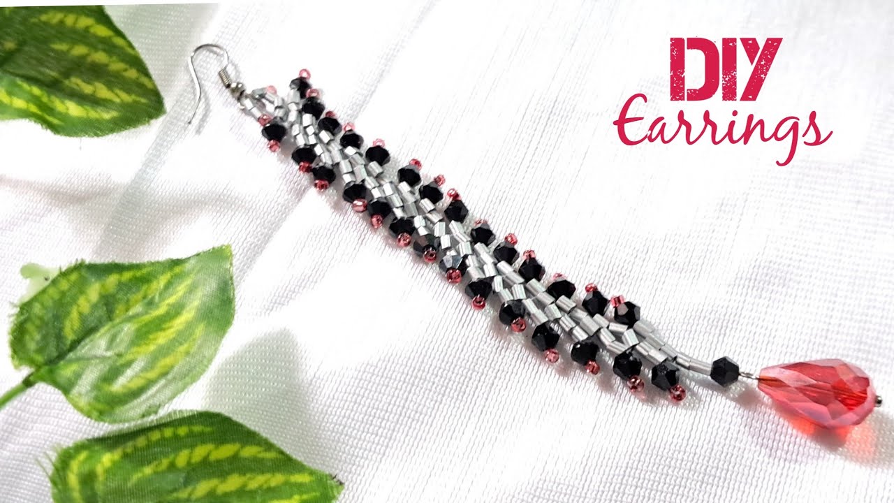 Metalic tear drop Bead earring tutorial step by step / how to make easy handmade beaded earring ...