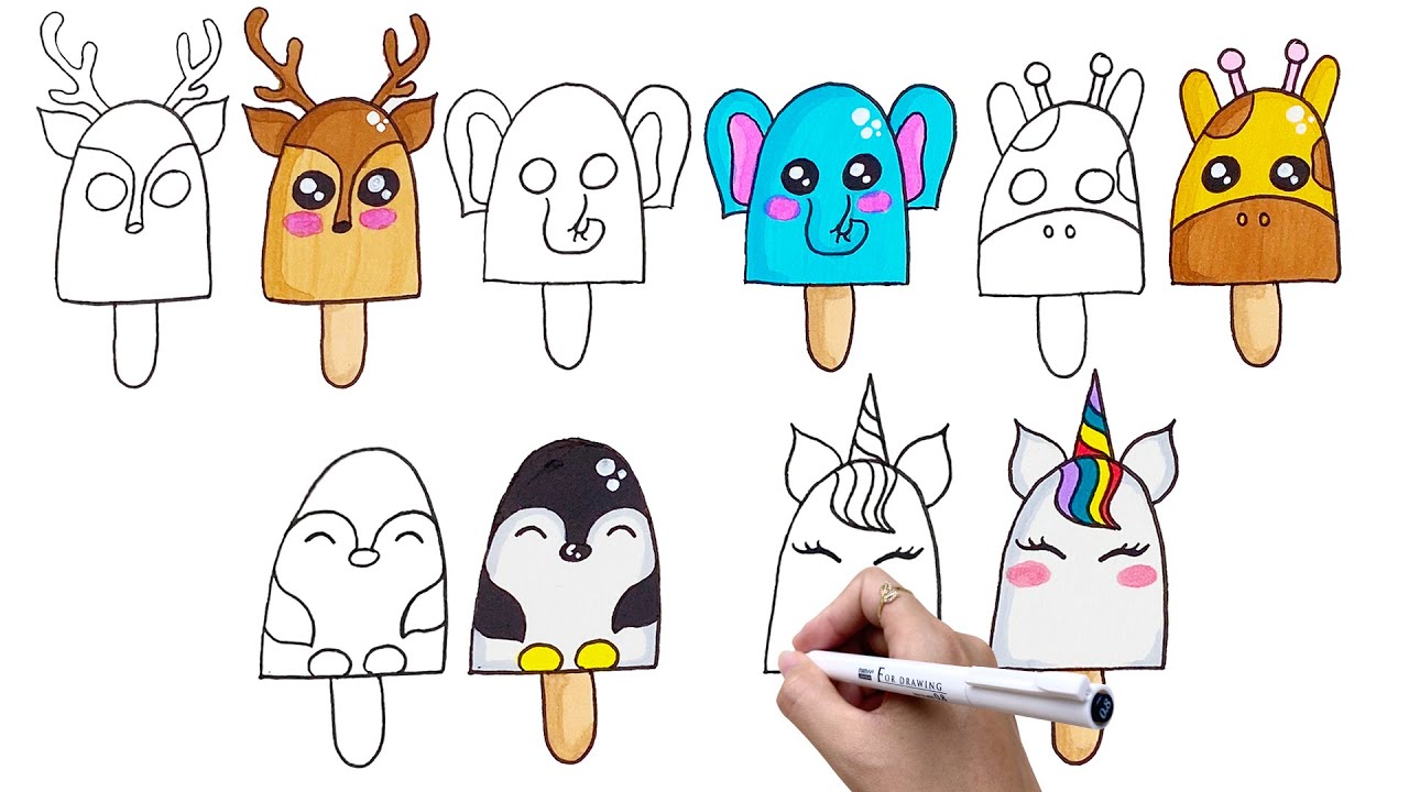 How to draw animal ice cream - Draw animal ice cream | Cute Doodle ...