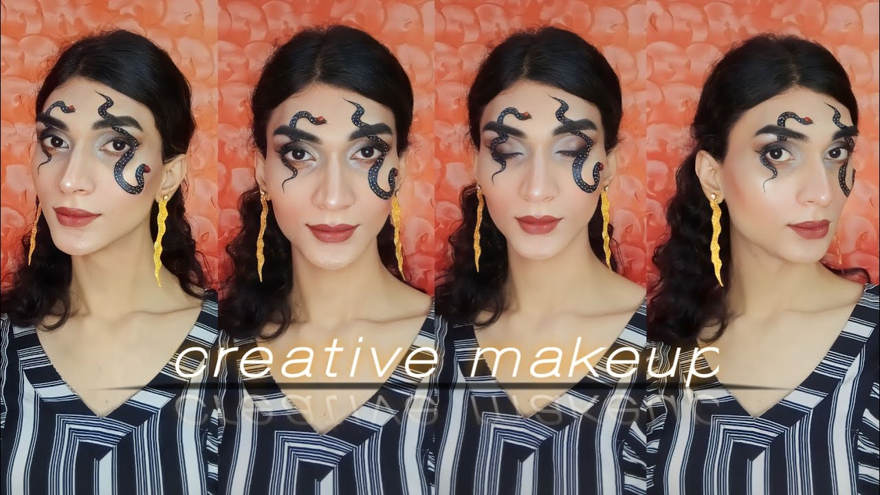 creative makeup look | creative snake makeup | black snake || - YouTube