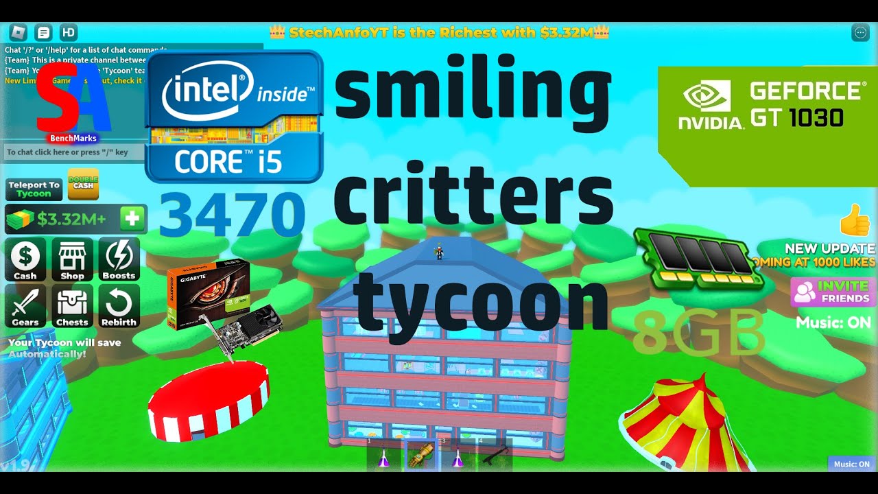 smiling critters tycoon gt 1030 i5 3470 8gb ram game test - YouTube