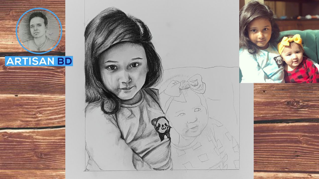 How to draw A sister love for cute baby girl / pencil drawing sketch ...