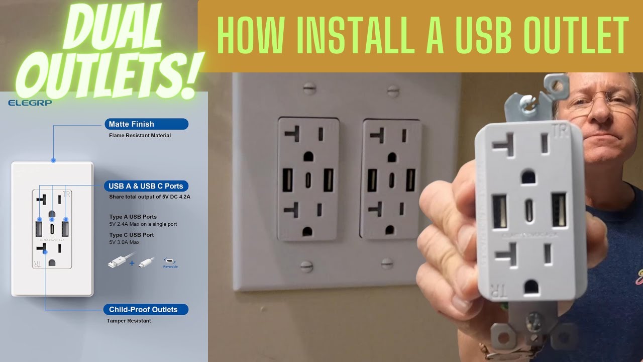 How to add a home power outlet for Dual USB and USB C. Dual outlets is ...