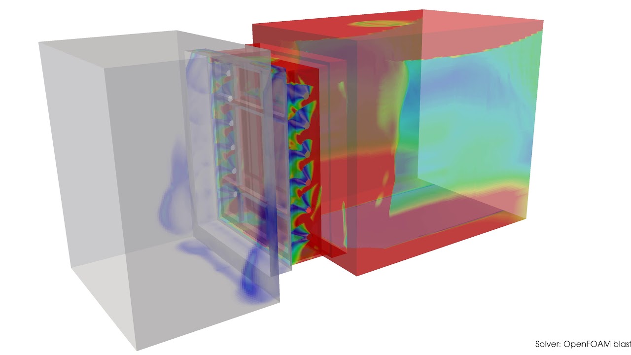 Interior Multi-Room Detonation with Blast Door | blastFOAM - YouTube
