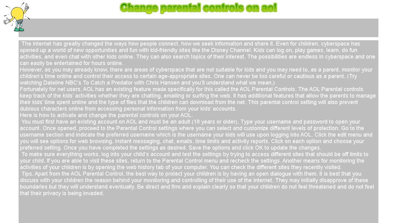 How to : Change parental controls on aol - YouTube