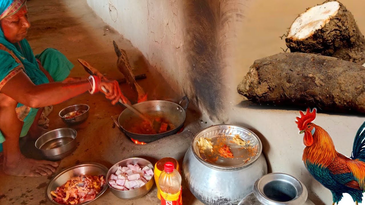 Village Famous Red Country Chicken With Mati Aloo curry Cooking And ...