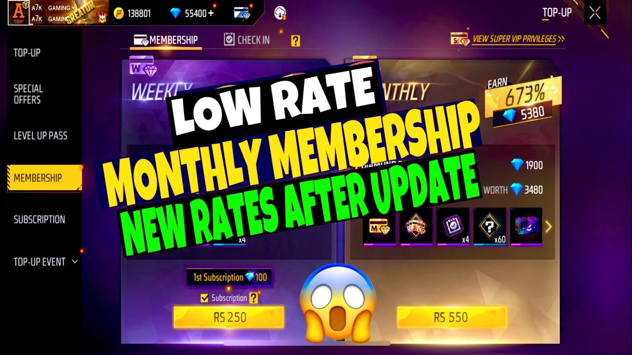 MONTHLY MEMBERSHIP RATES CHANGE AFTER UPDATE ? | FREE FIRE LOW RATE ...