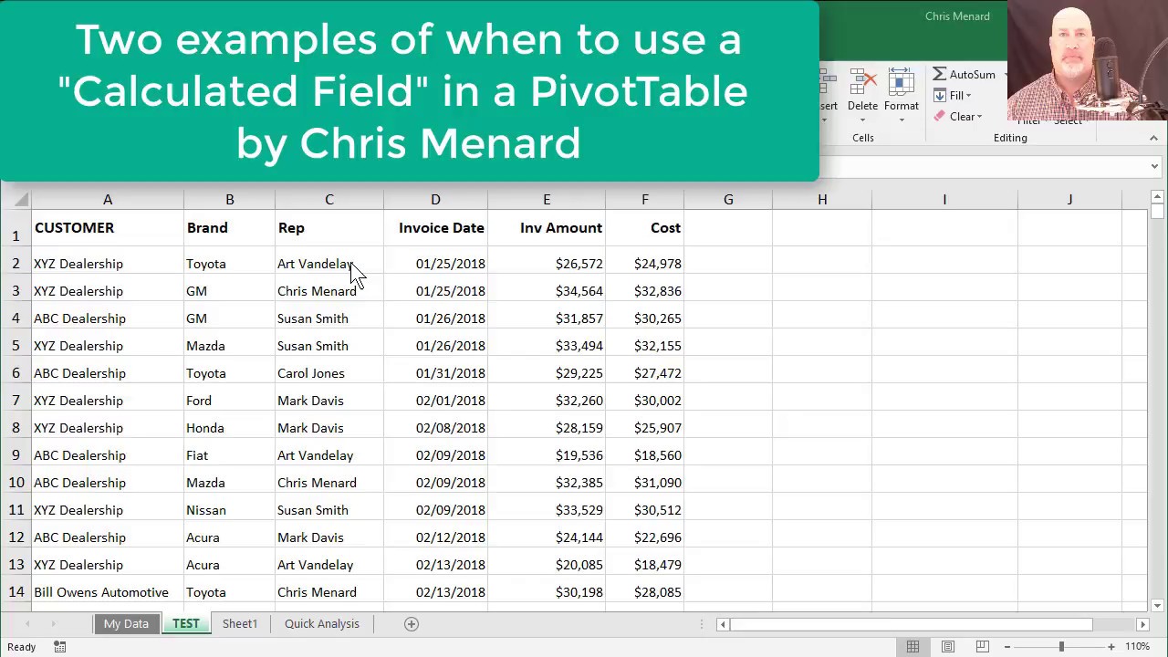 Calculated Field in a PivotTable by Chris Menard - YouTube