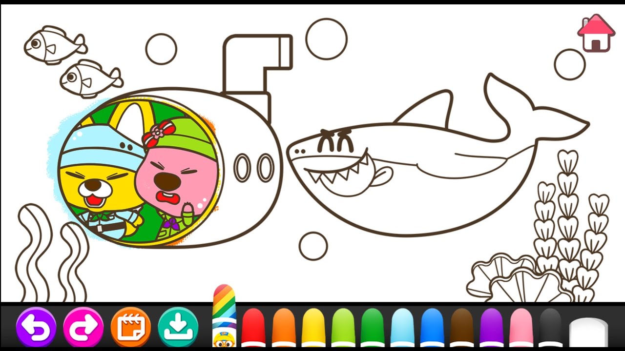 03 Mewarnai Pororo Dan Hiu | Pororo Coloring Painting Drawing Art - YouTube