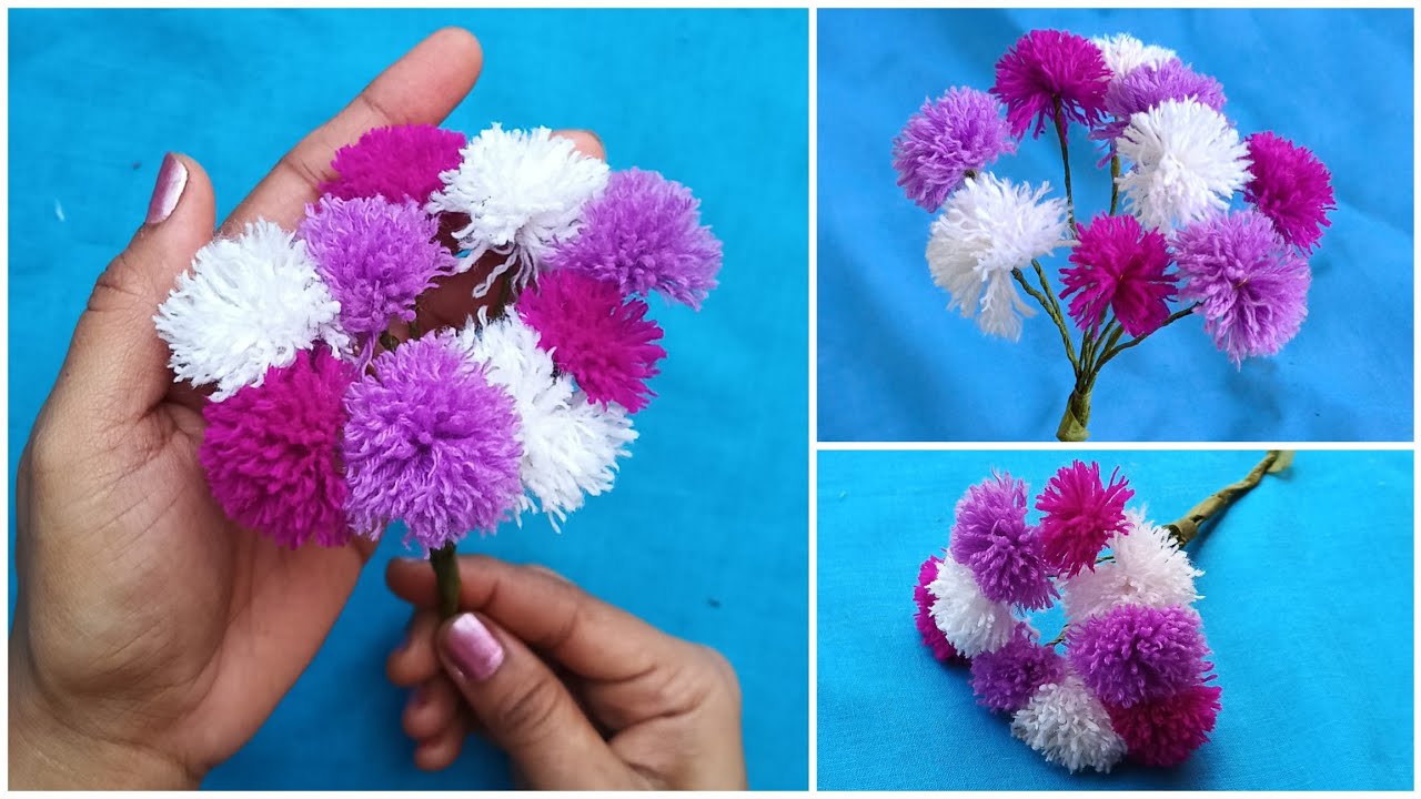 Amazing Woolen Flower Craft Idea Using Finger | Easy Woolen Flower ...
