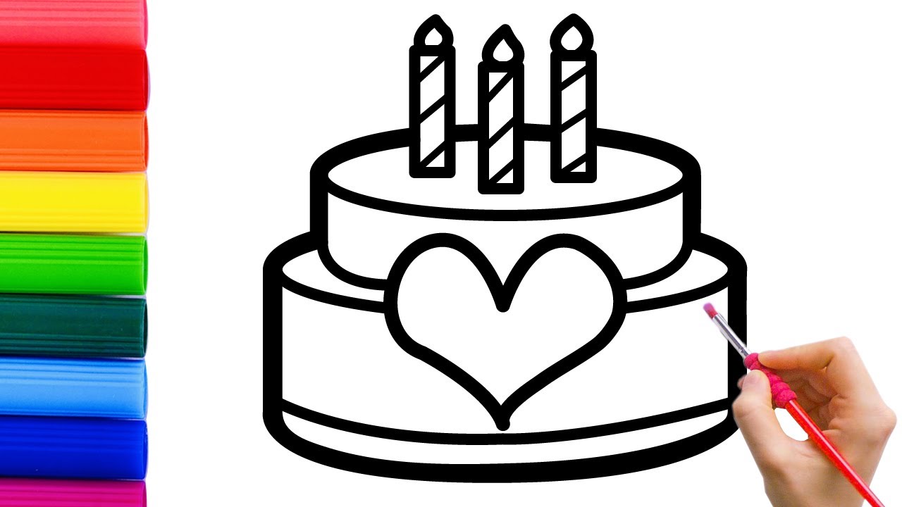 How to draw birthday cake and color for kids? - YouTube