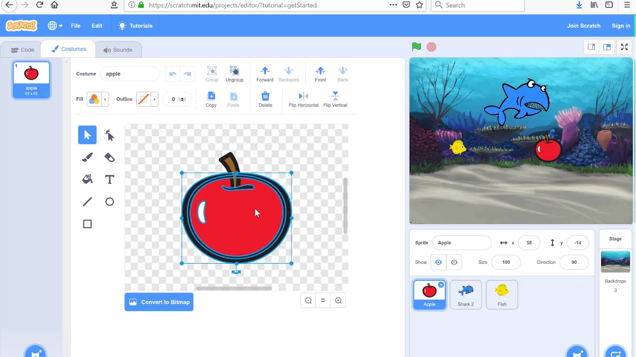 Shark-Fish-Apple Game in Scratch - YouTube
