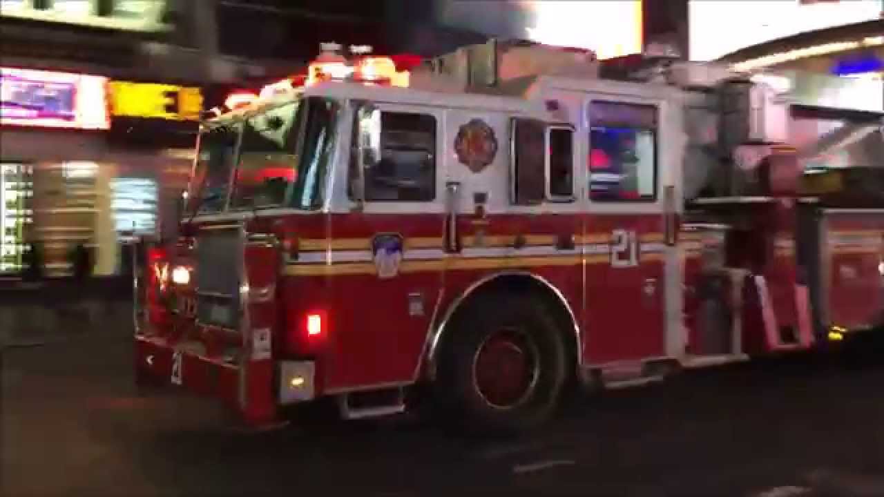 FDNY TOWER LADDER 21 RESPONDING INTO HAZARDOUS MATERIALS CALL ON 7TH ...