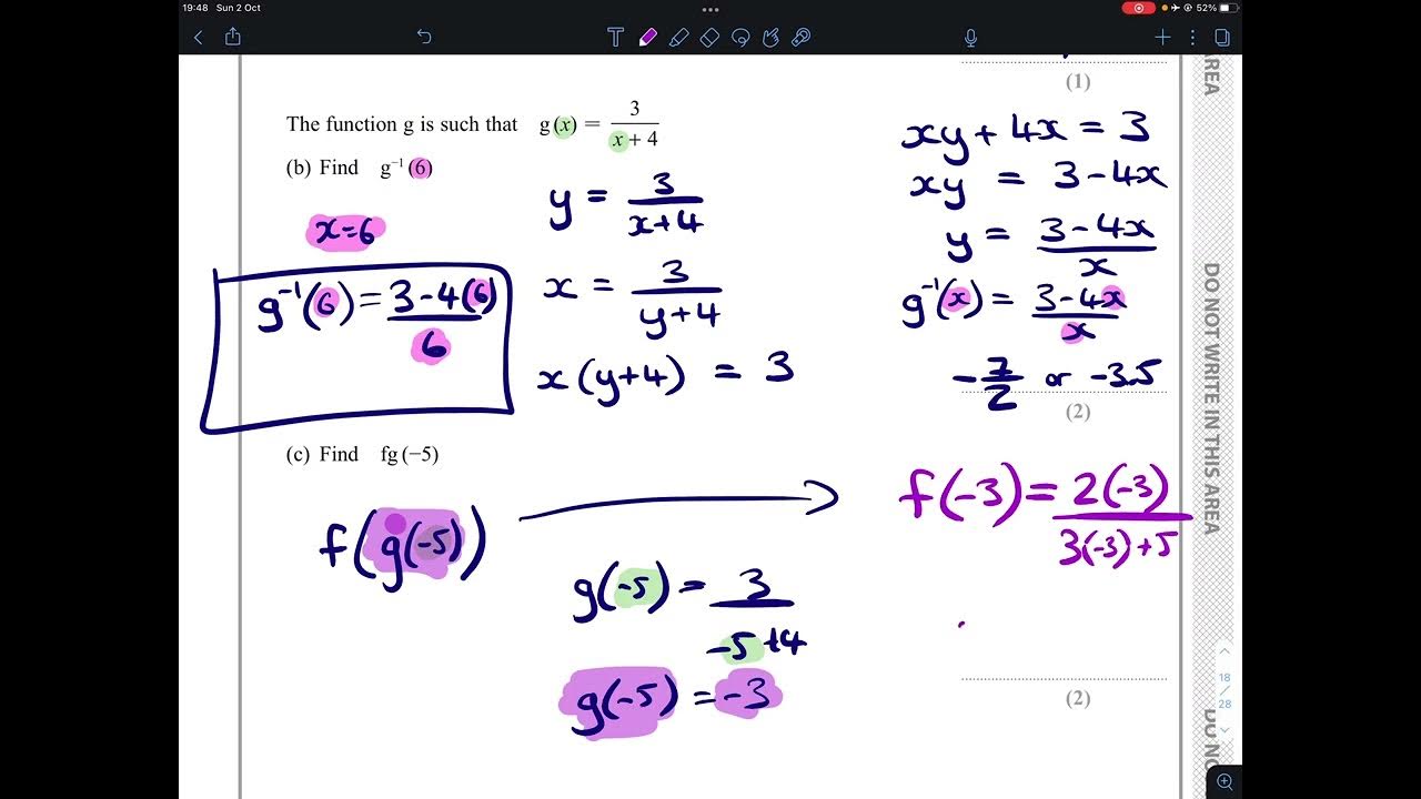 2017 01 4H IGCSE Edexcel Higher Old Spec Question 18 Functions Inverse ...