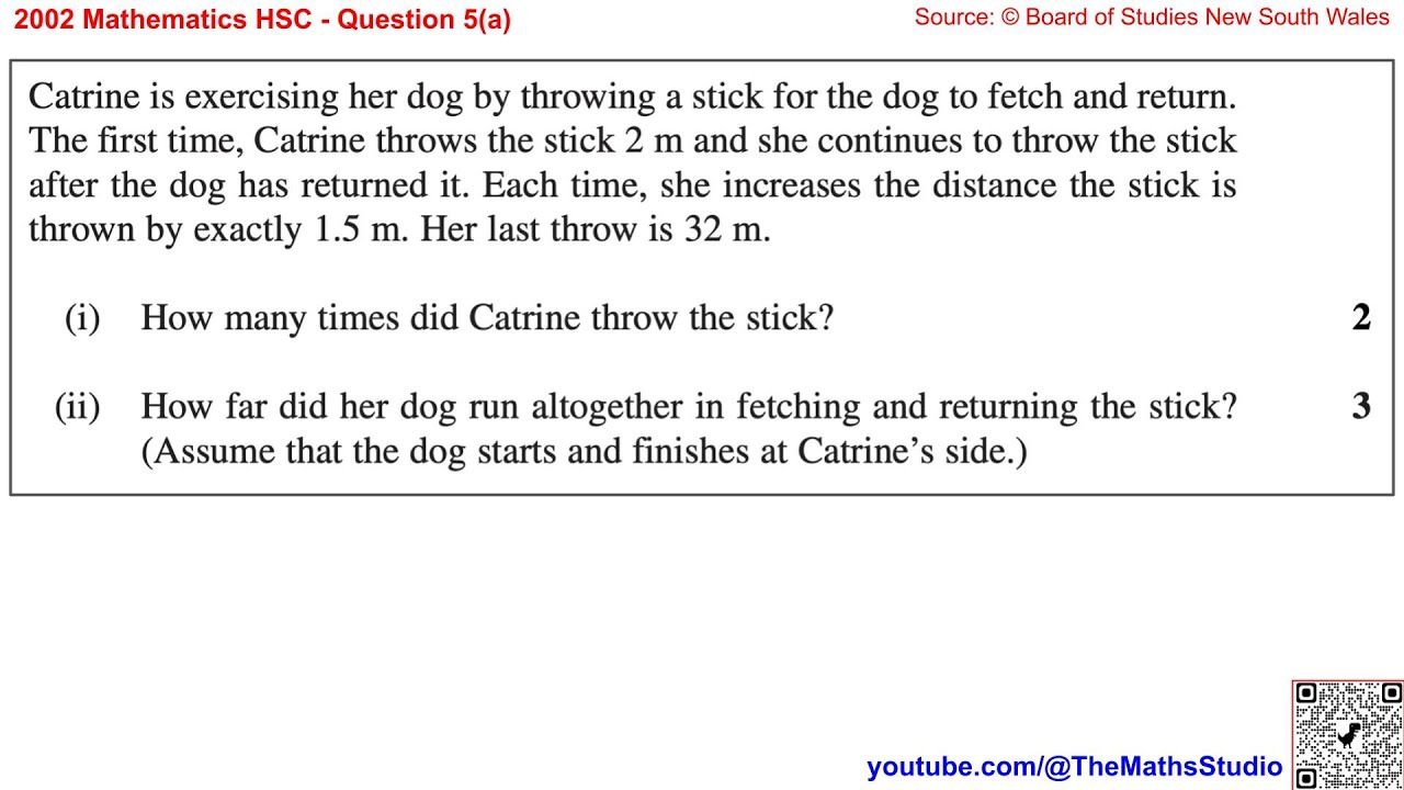 2002 Maths 2u HSC Q5a How to do worded problem involving arithmetic sequences, series & sums ...