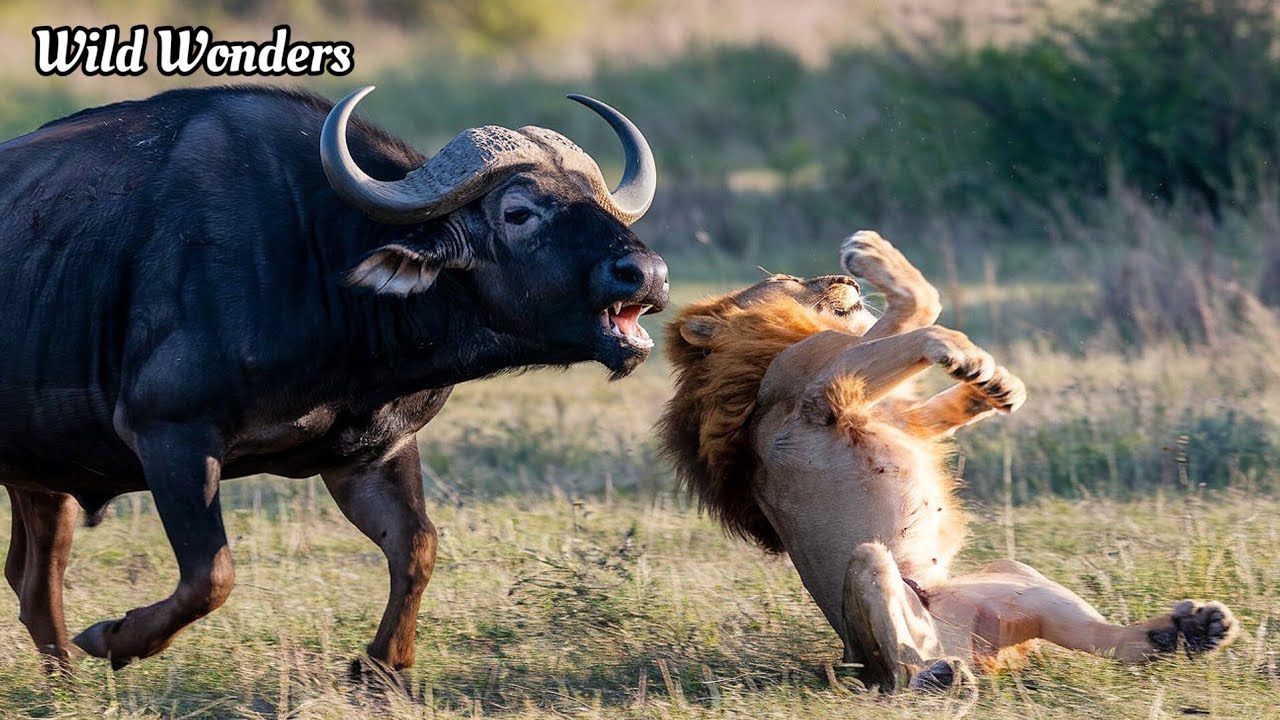 Unbelievable! Lion Caught in Action While Attacking a Buffalo - YouTube